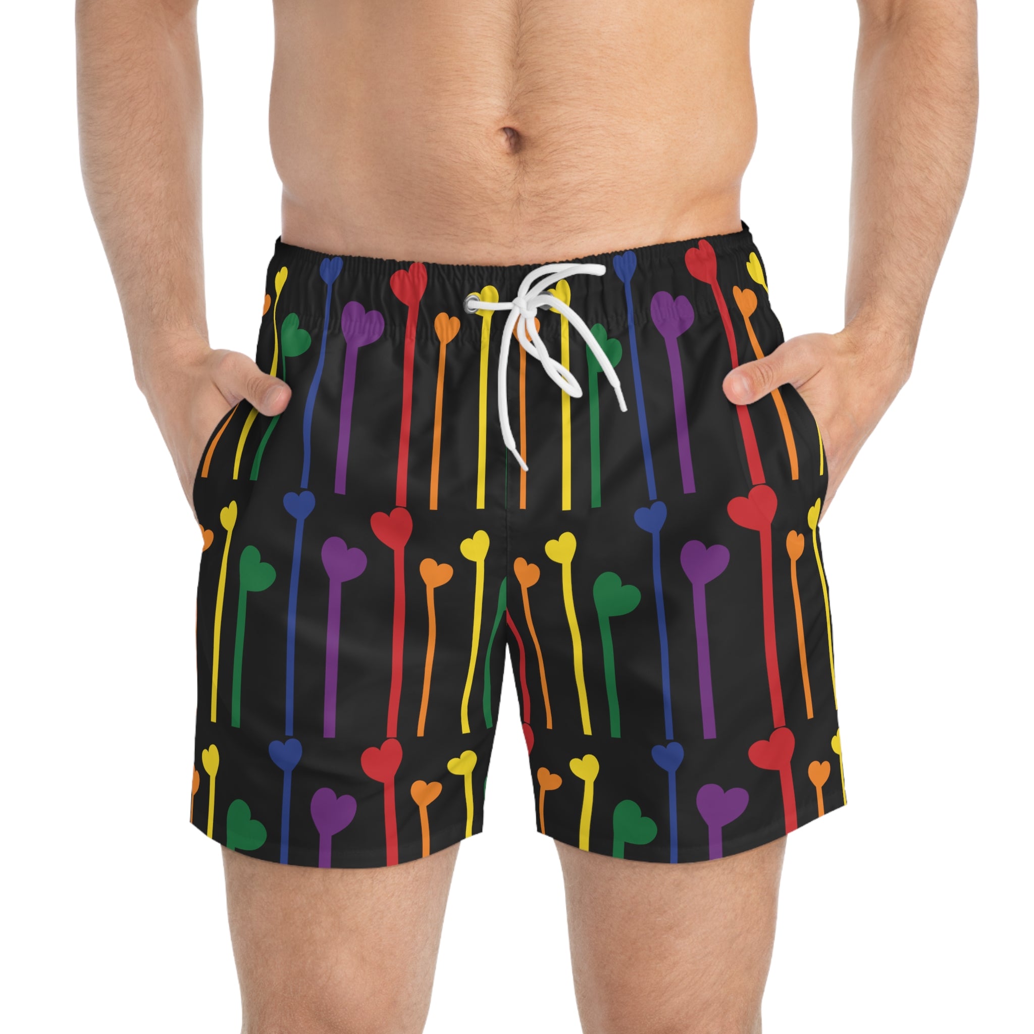 LGBTQ Rainbow Hearts Swim Trunks Heart Tears Men's Swim Trunks Gay Pri ...