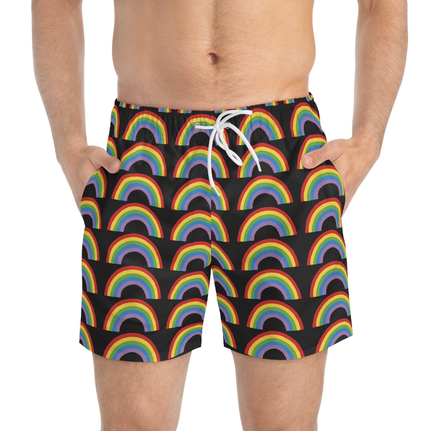 Rainbow LGBTQ Pride Black Swim Trunks Cute Gay Pride Pool Party Swim T ...