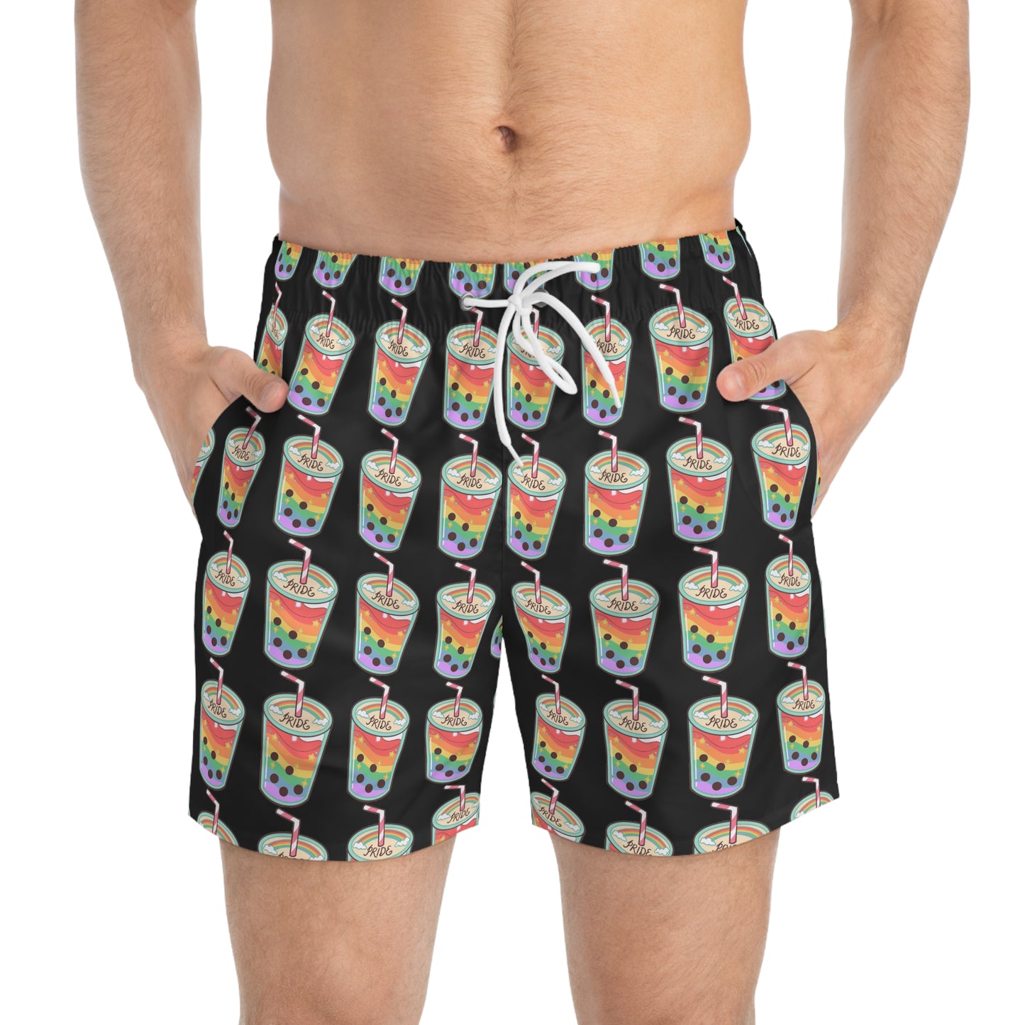 Pride bubble tea swim trunks LGBTQ Pride Swim Trunks Men's Boba Tea Fu ...